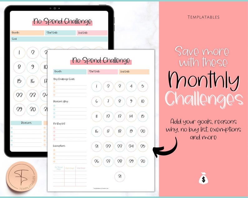 Printable No Spend Challenge BUNDLE Savings Challenge 30 Day - Etsy