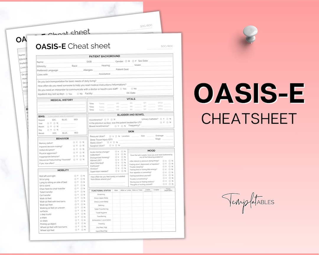 OASIS-E Cheatsheet, Oasis Home Health Nurse Template, Nurse Report ...