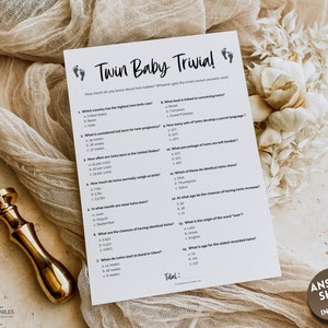 TWIN Trivia Game, Baby Shower Games, Printable Baby Shower Template ...
