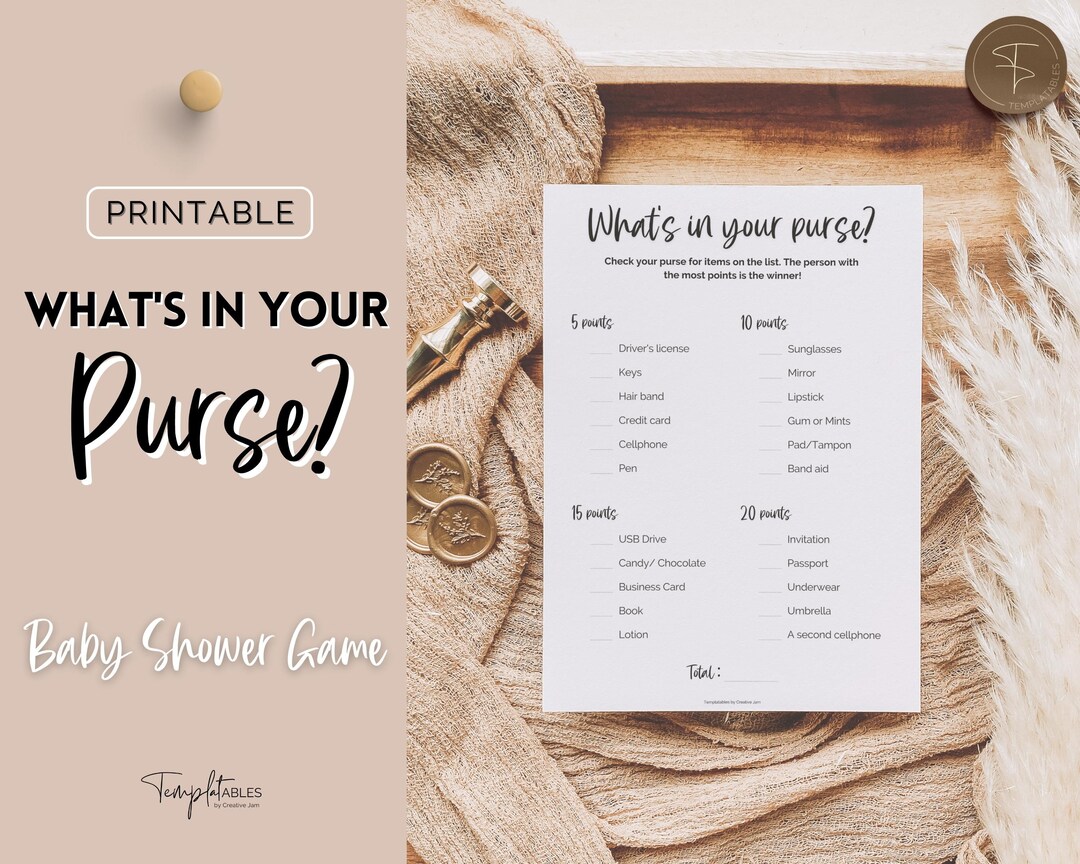 Whats in Your Purse Baby Shower Game, Printable Baby Shower Games ...