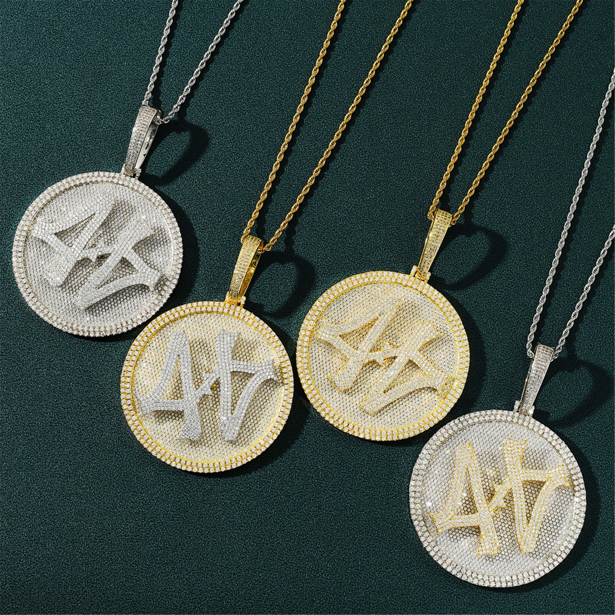 Numbers 44 Big Round Rotatable Pendant NecklaceTwo Tone Micro | Etsy