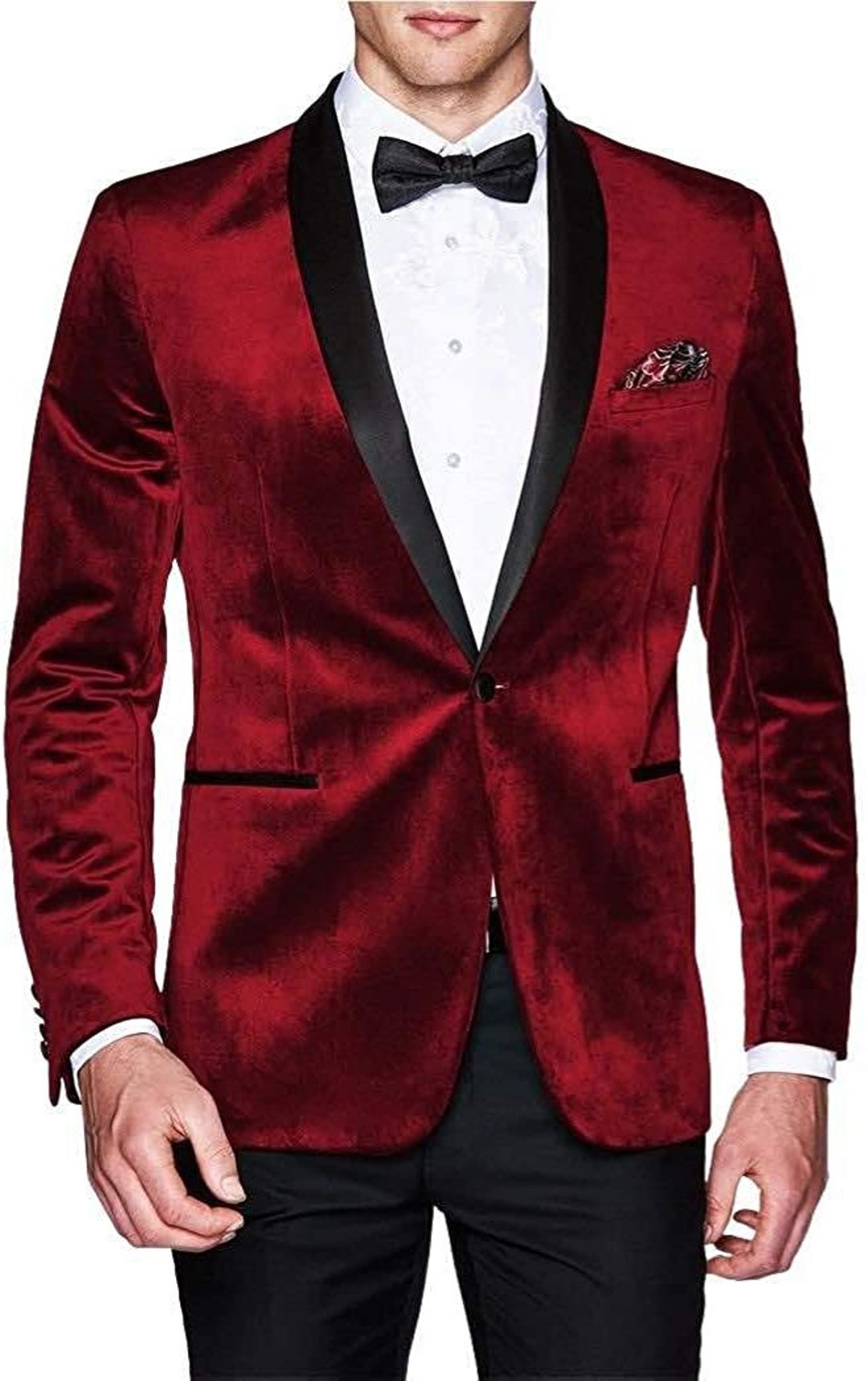One Button Red Mens Slim Fit Velvet Blazer Sport Jacket Coat - Etsy