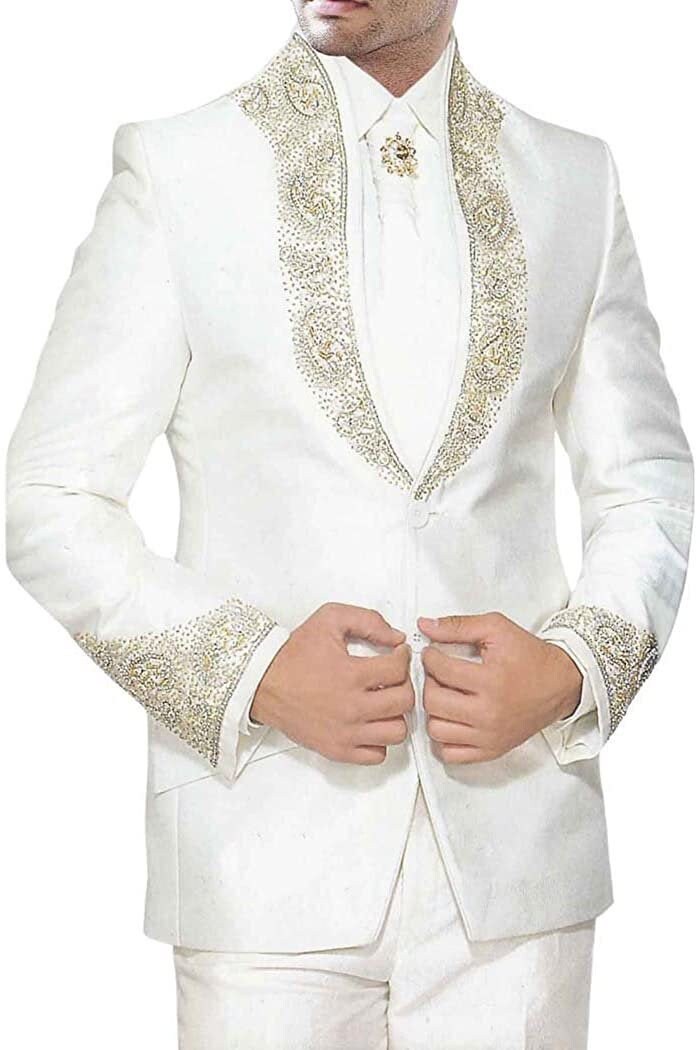 Mens Wedding Cream Tuxedo Suit Golden Work Designer 5 Pc Suit - Etsy