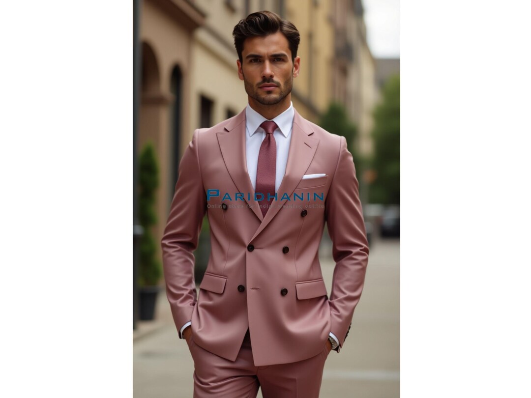 Dusty Rose Tuxedo Suit for Men – Double Breasted Groom Suit | Wedding ...