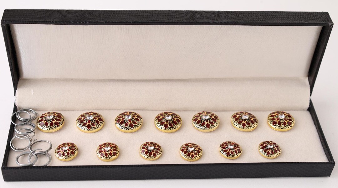 Elegant Red and Gold Buttons – 13-piece Floral Pattern Set - Etsy