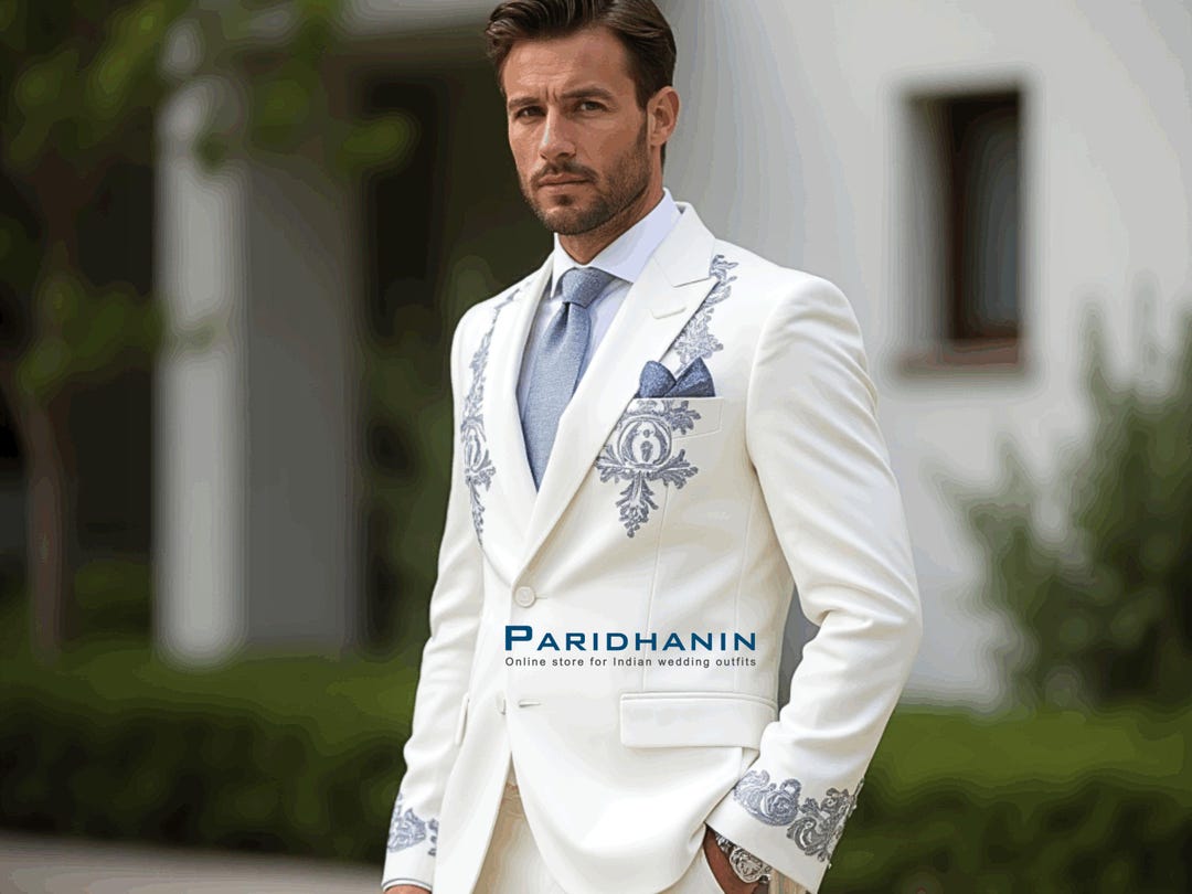 Ivory 3 Piece Wedding Suit for Men | Tailored Tuxedo With Subtle ...