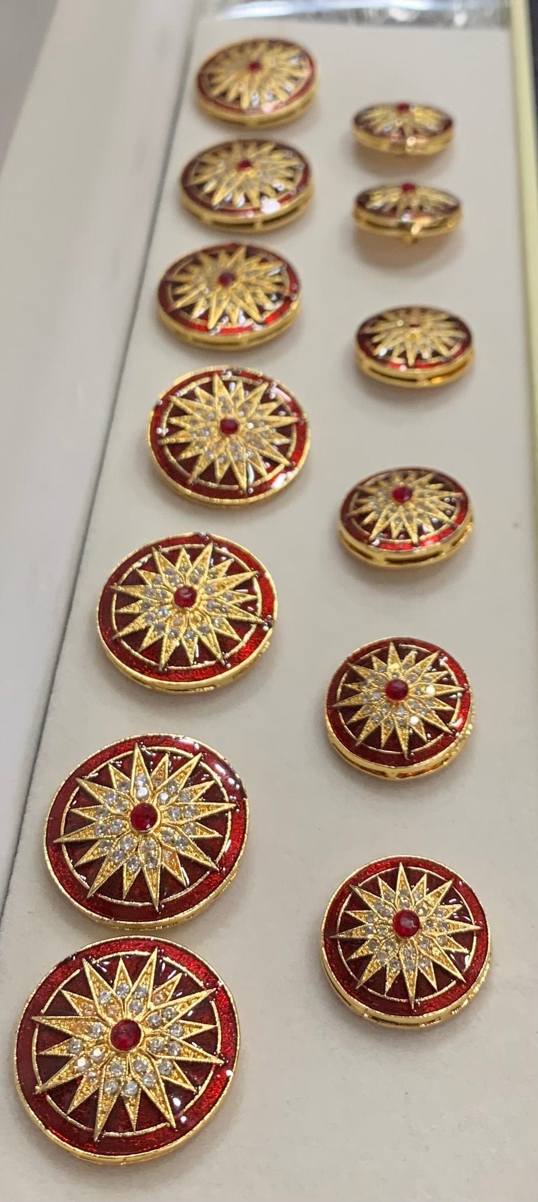 Red With Golden Meena Polish Designer Sherwani Buttons in a Set of 13 ...