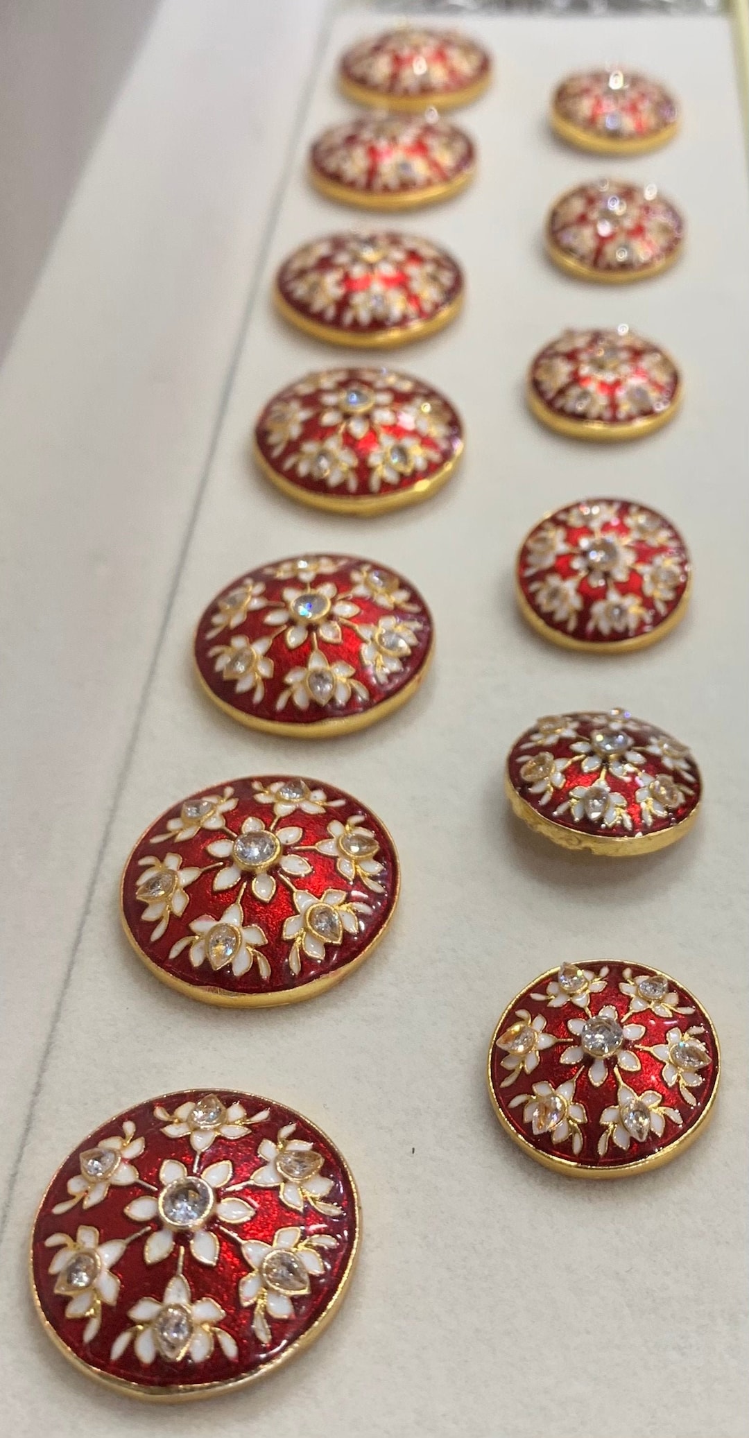 Red and Gold Meena Polish Indian Designer Sherwani Buttons in a Set of ...