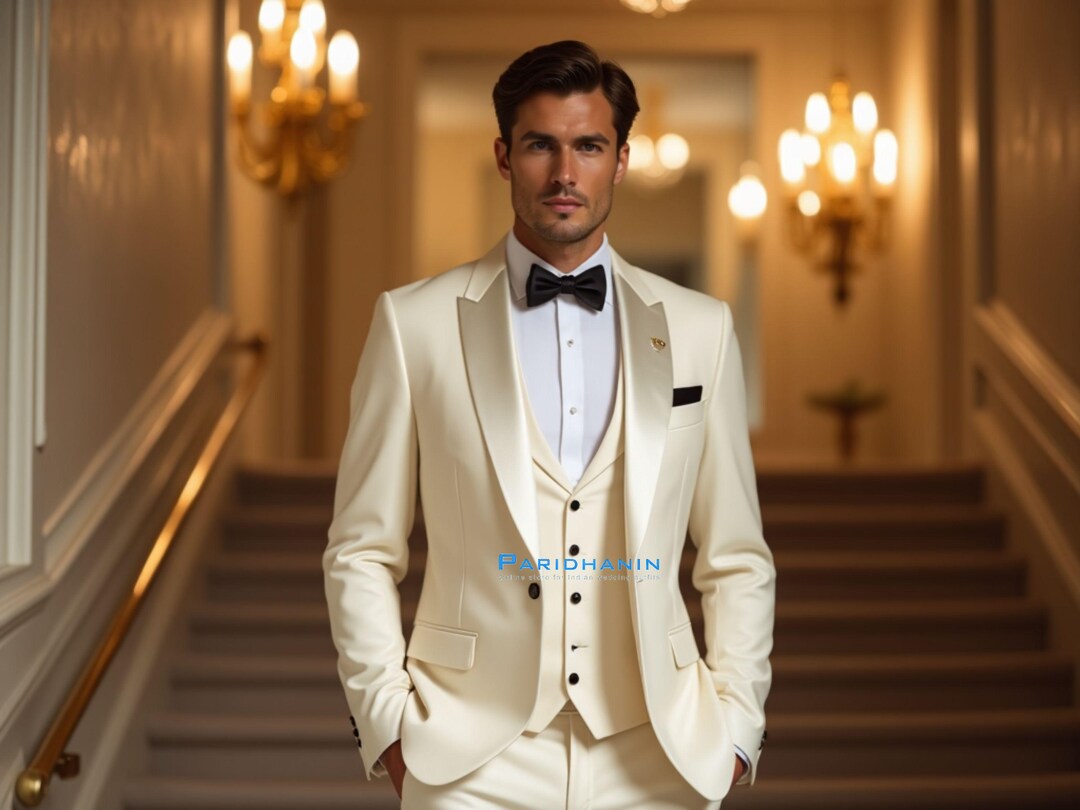 Champagne 3 Piece Wedding Suit – Mens Tuxedo for Groom | Luxury Slim ...