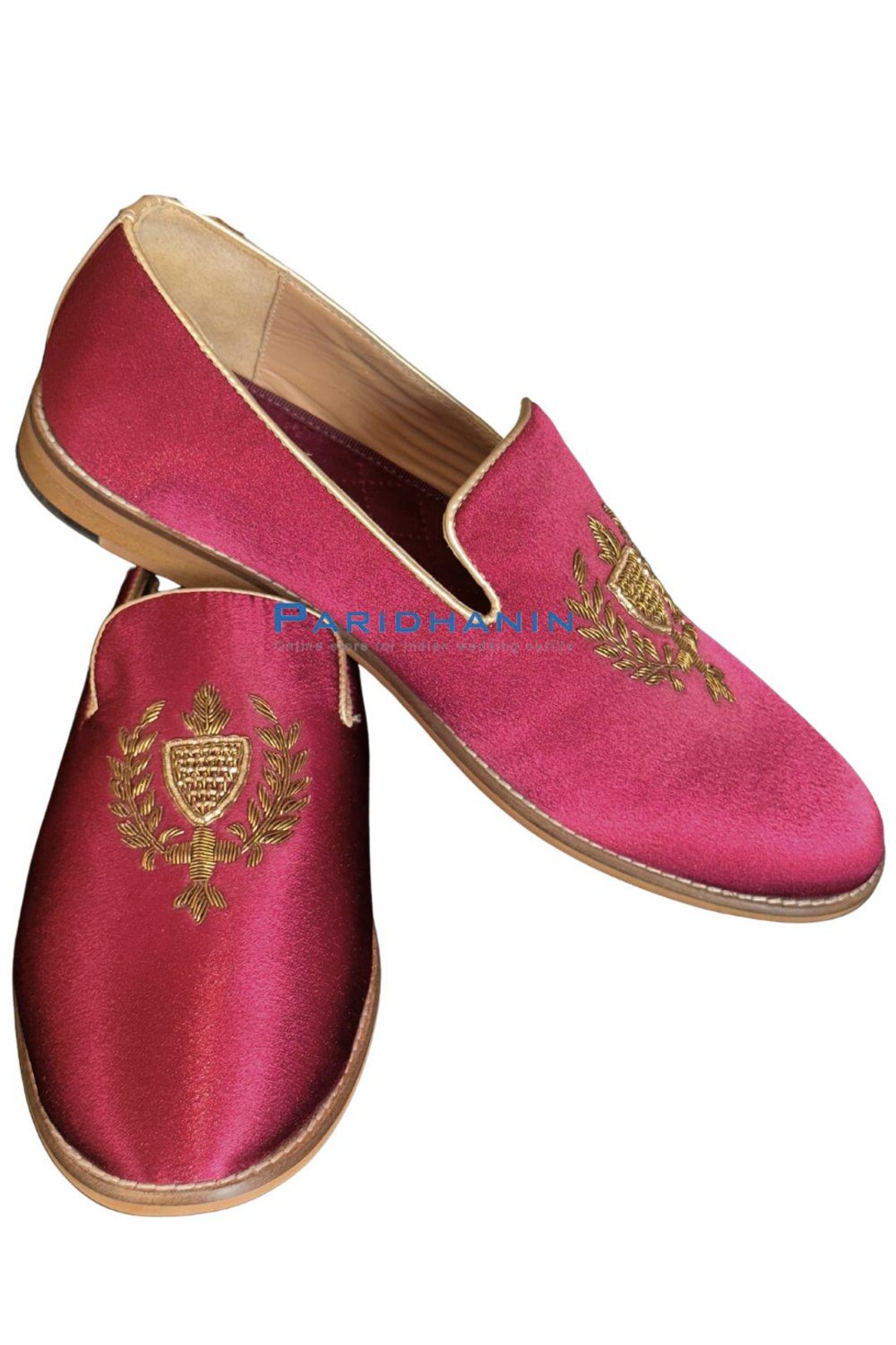 Pink Magenta Velvet Wedding Shoes With Golden Embroidery for Men - Etsy