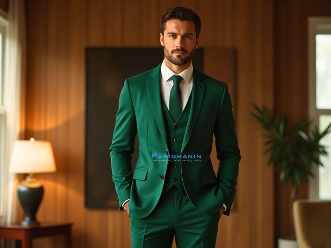 Forest Green 3-piece Suit for Men | Wedding Groom Suit | Custom Formal ...