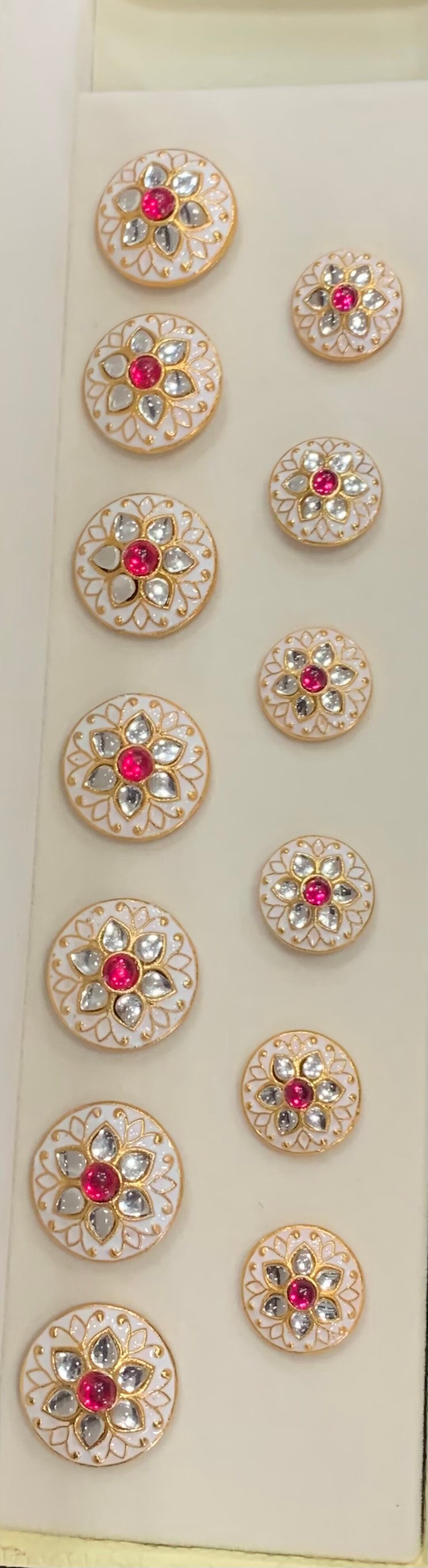 White and Gold Meena Polish Designer Shank Sherwani Buttons in a Set of ...