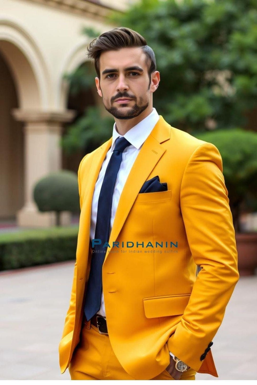 Mustard Yellow Two Piece Groom Suit – Tailored Mens Wedding Suit ...