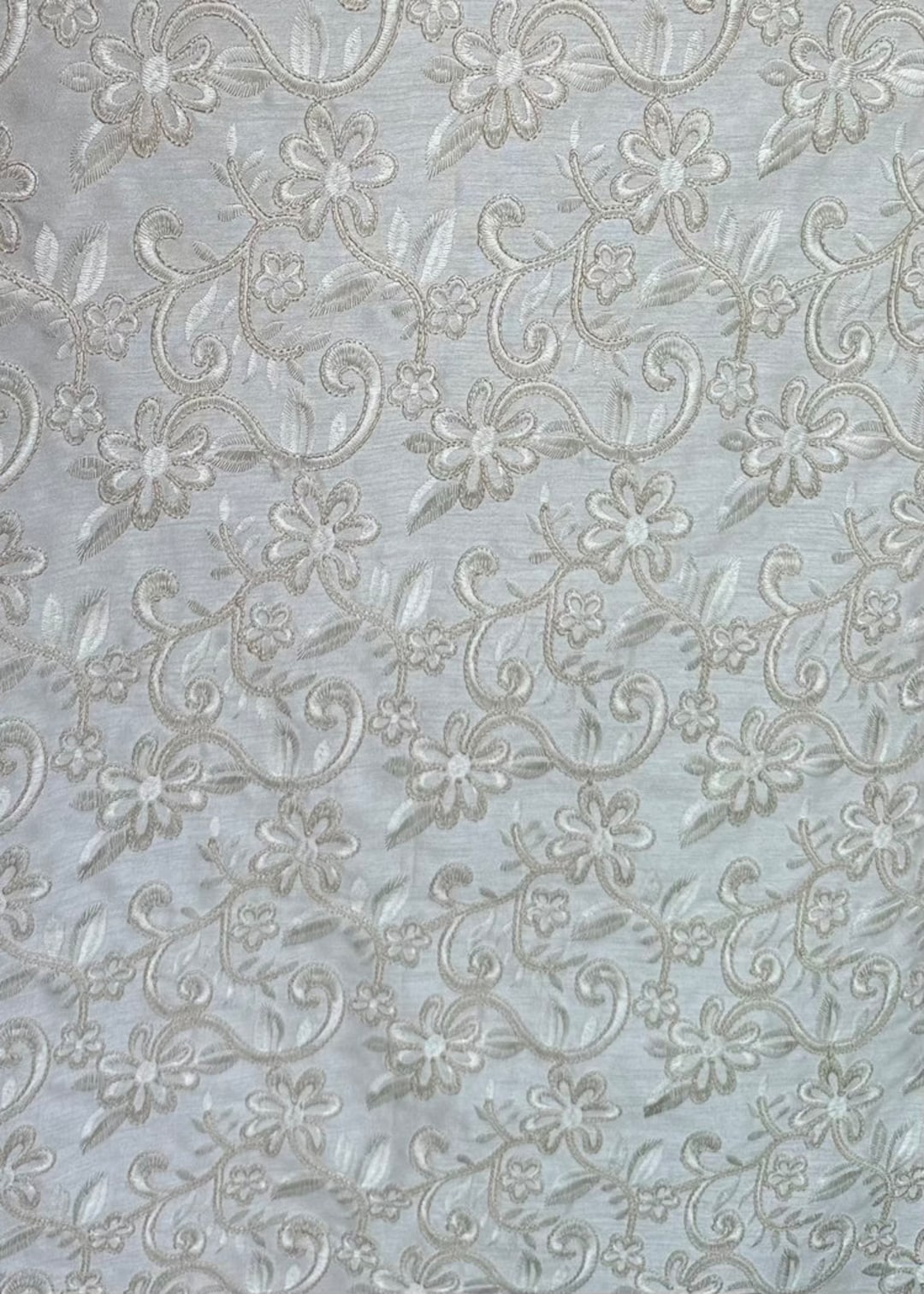 Cream Embroidered Dupion Silk Fabric, Bohemian Skirts, Table Runner ...