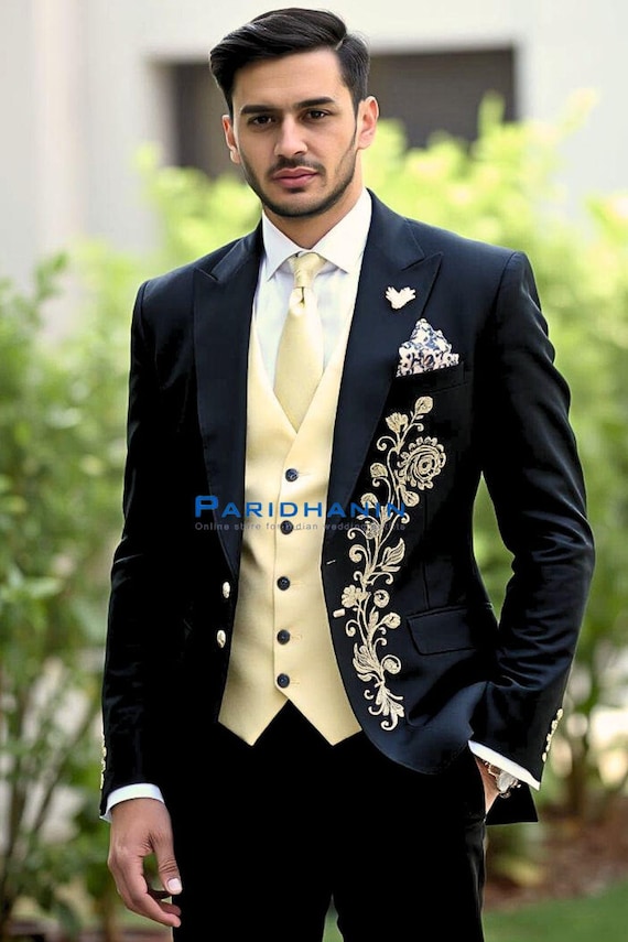 Gold and black suit store