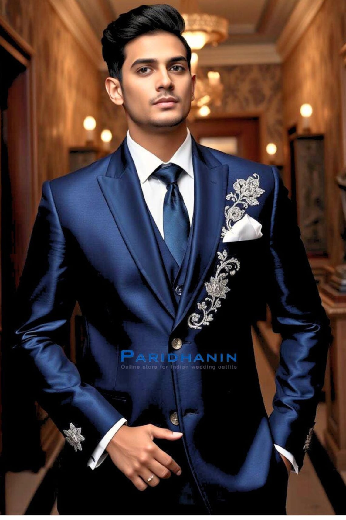Royal Blue 3-piece Wedding Suit for Men With Elegant Embroidery for ...