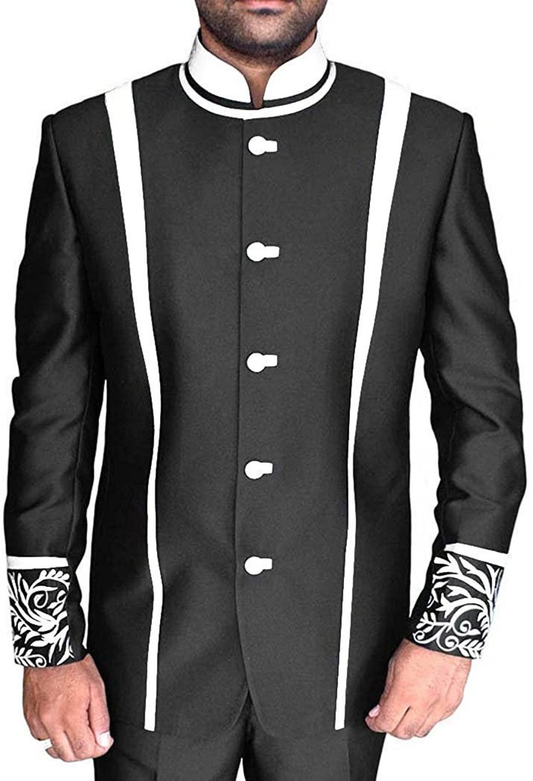 Black Mens Embroidered 2 Pc Nehru Collar Tailored Stylish Outfit for ...