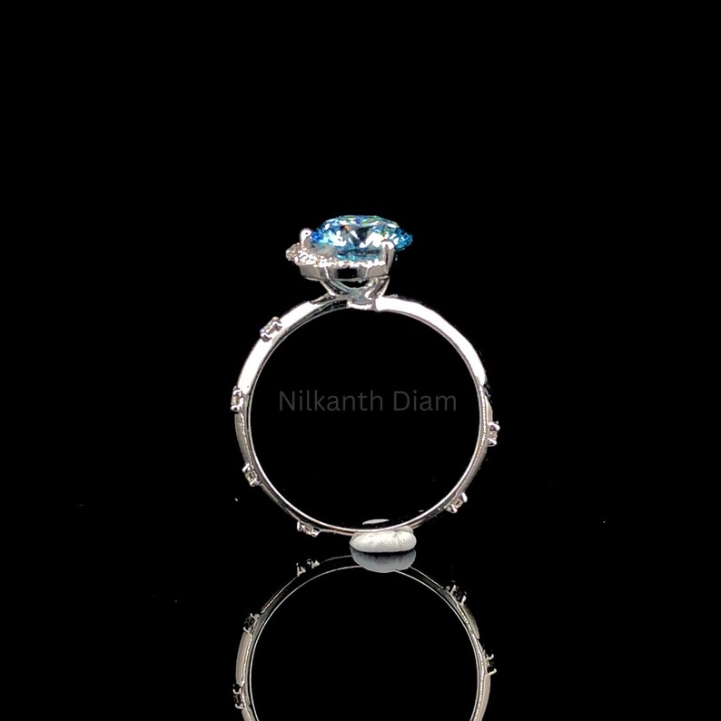 1.63CT Blue Round Diamond Halo Ring / Solitaire Ring Ready to Ship 7 US ...