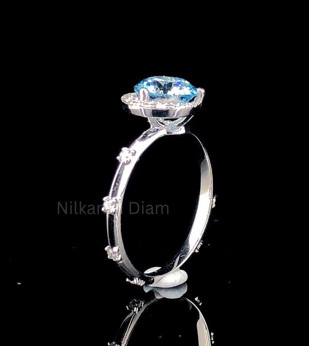 1.63CT Blue Round Diamond Halo Ring / Solitaire Ring Ready to Ship 7 US ...