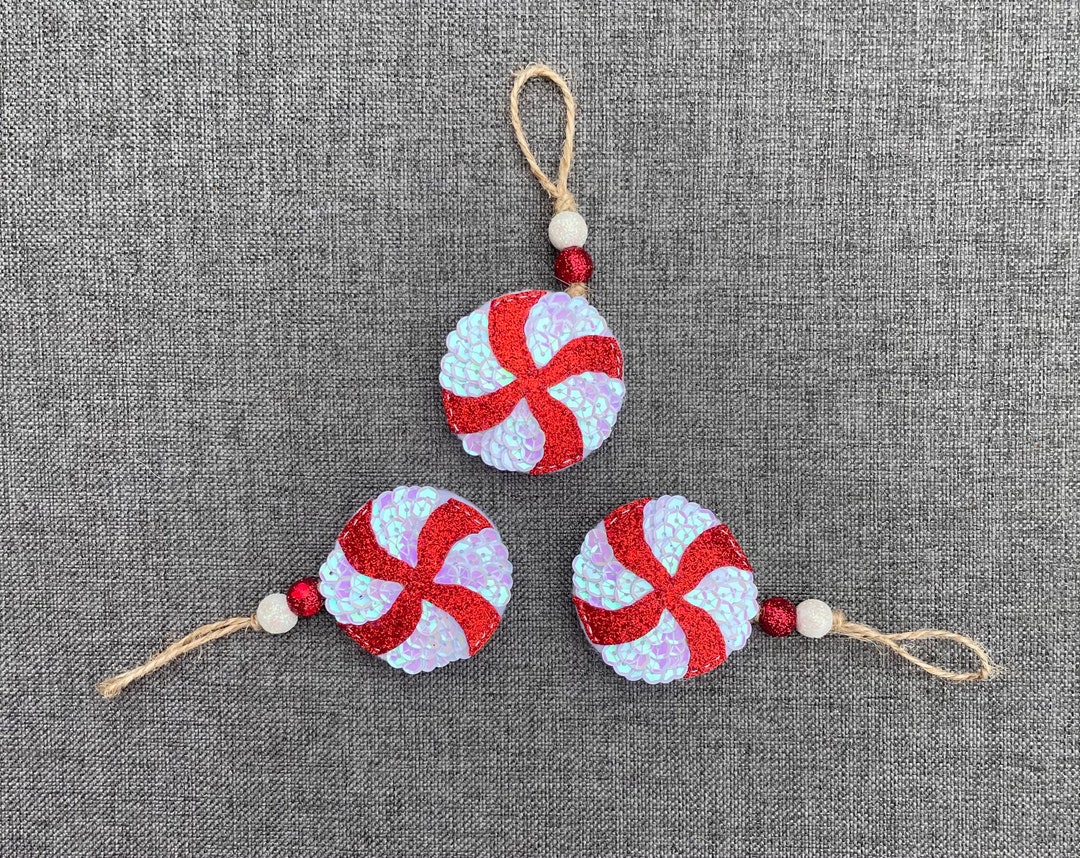 Three Peppermint Candy Swirl Christmas Decorations Embellished ...