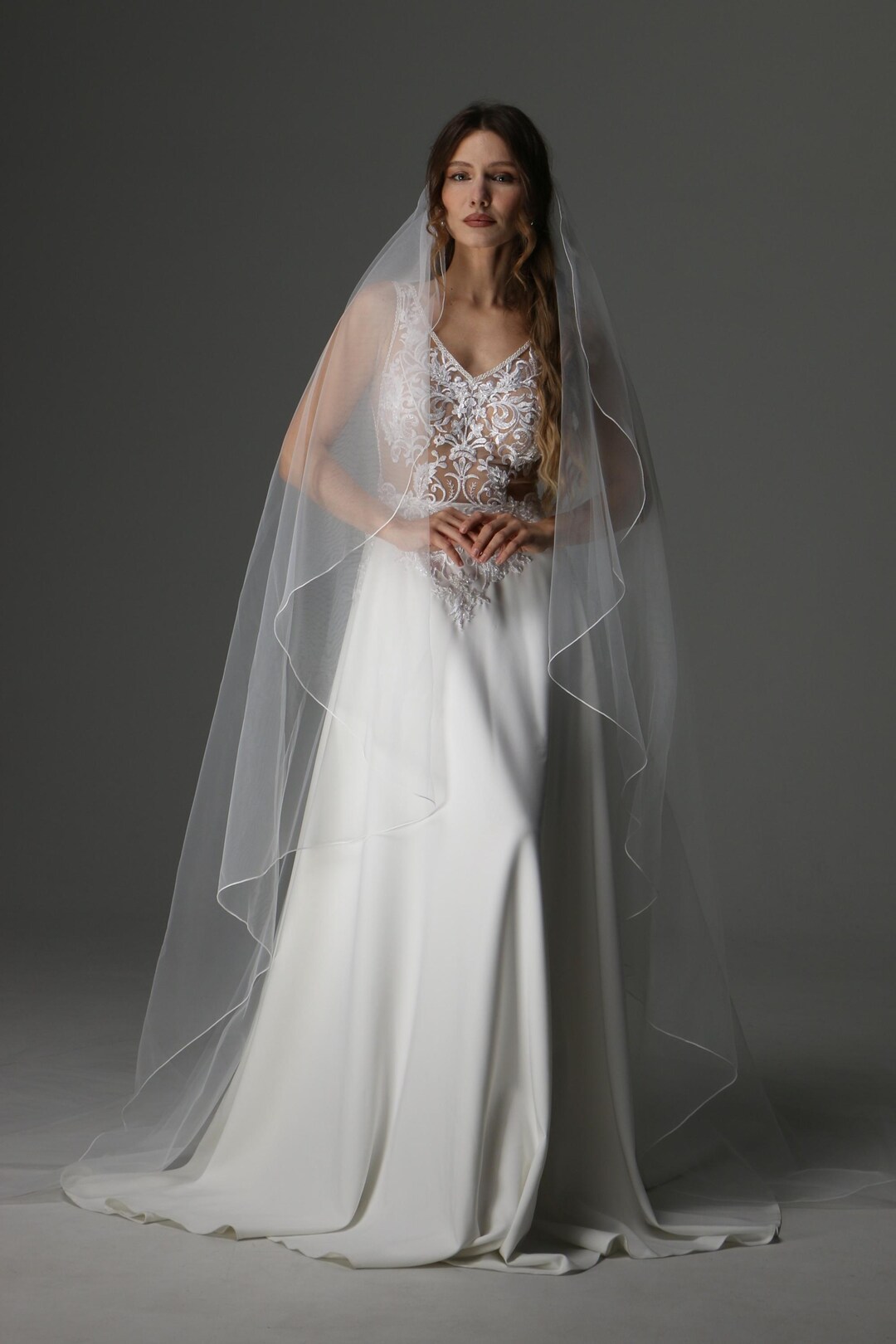 Cathedral Wedding Veil One Tier Cascade Pencil Edge Bridal Veil Soft ...
