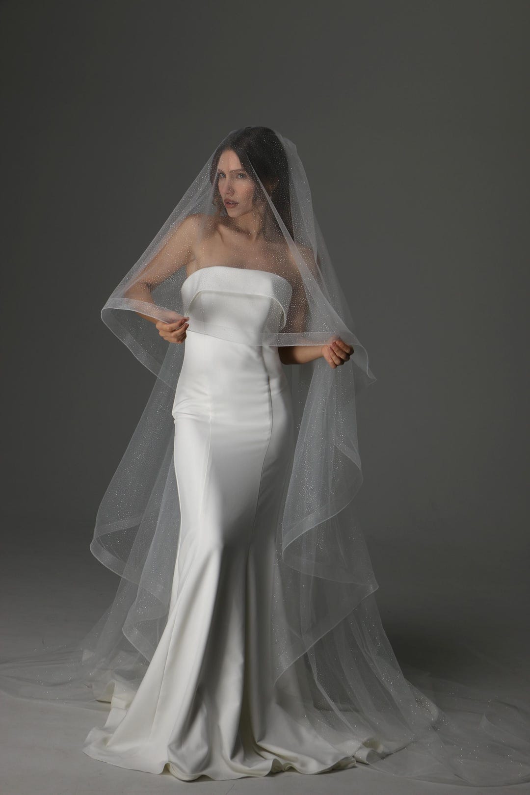 Cathedral Wedding Veil Two Tier Glitter Veil Horsehair Edge 1.4 Inch ...