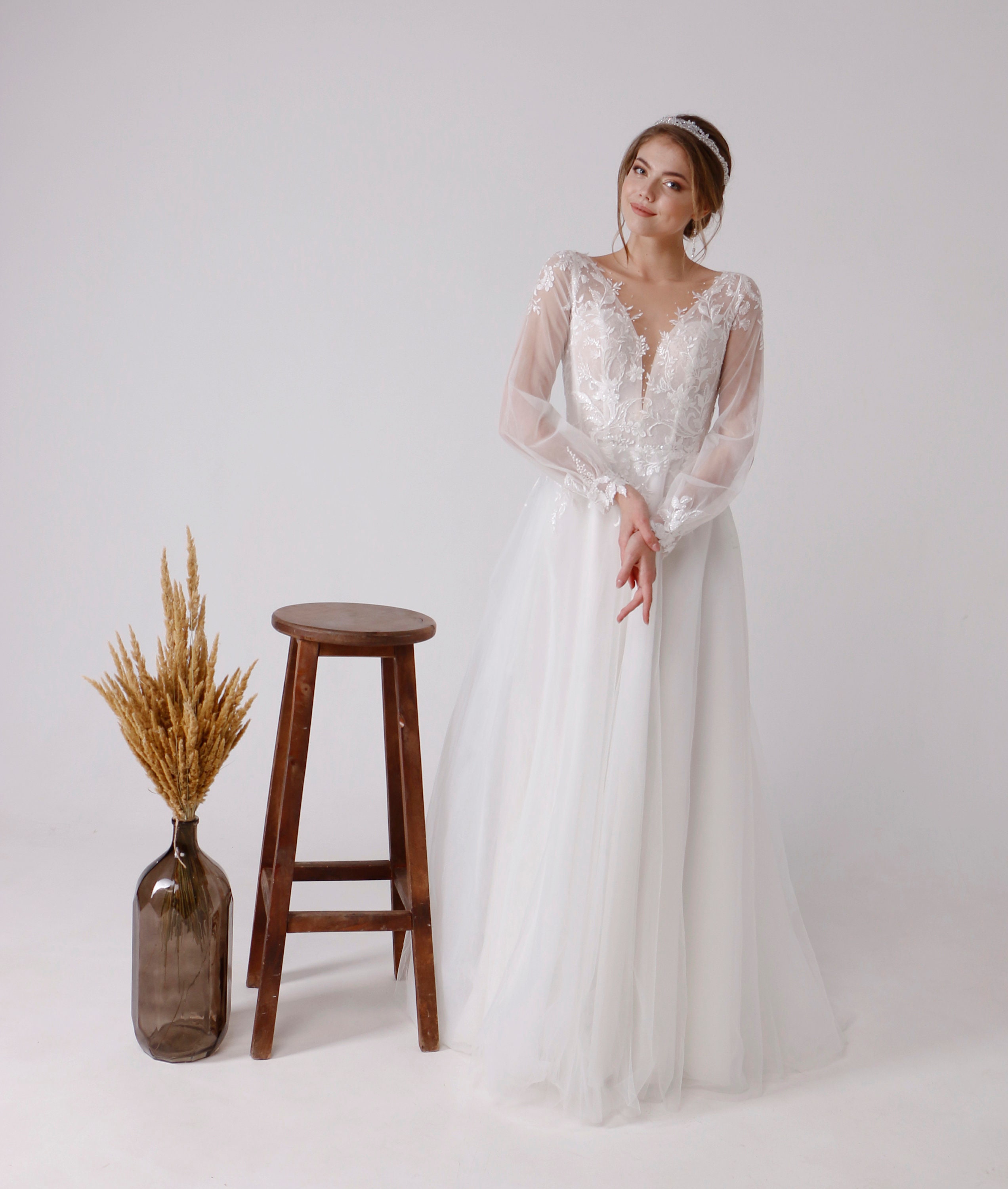 Long Sleeve Wedding Dress, Light Wedding Dress, Lace Wedding Dress ...