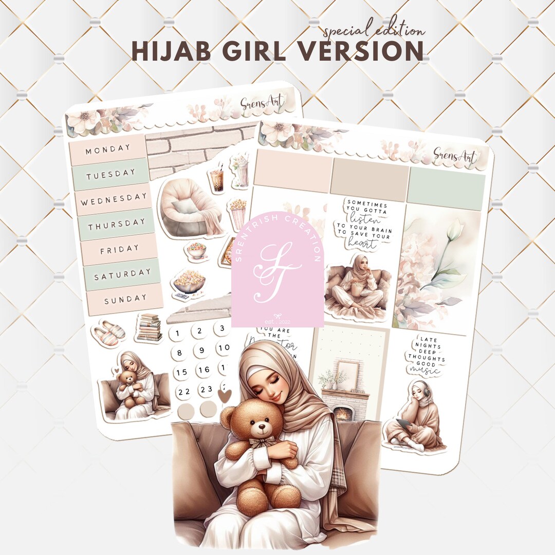 Pajamas Night ; Hijab Girl Version ; Digital Printable Planner Stickers ...