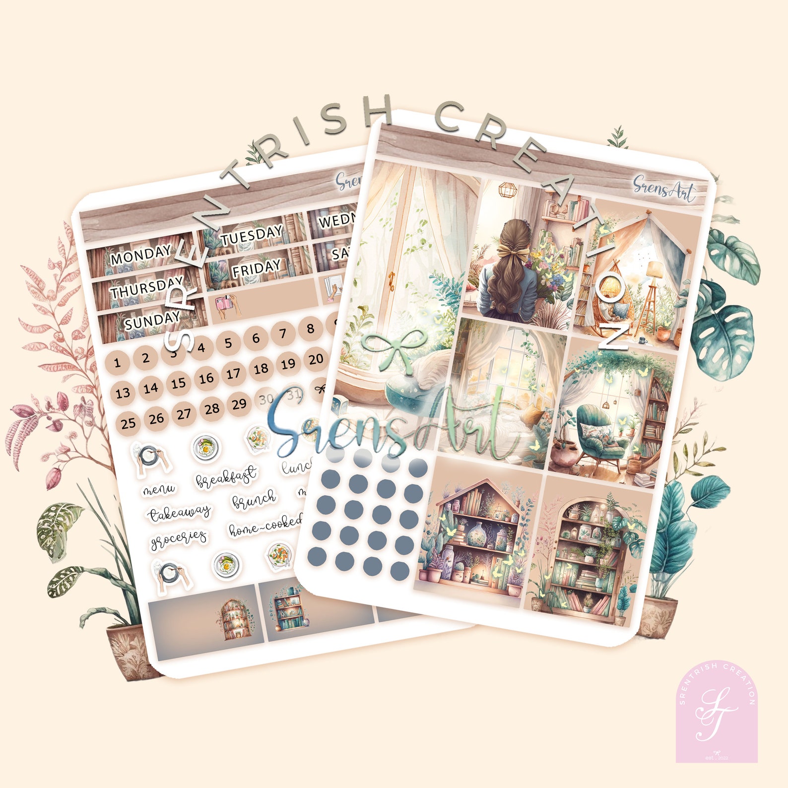 BOOKWORM ; Digital Printable Planner Decorative Stickers ; Created to ...