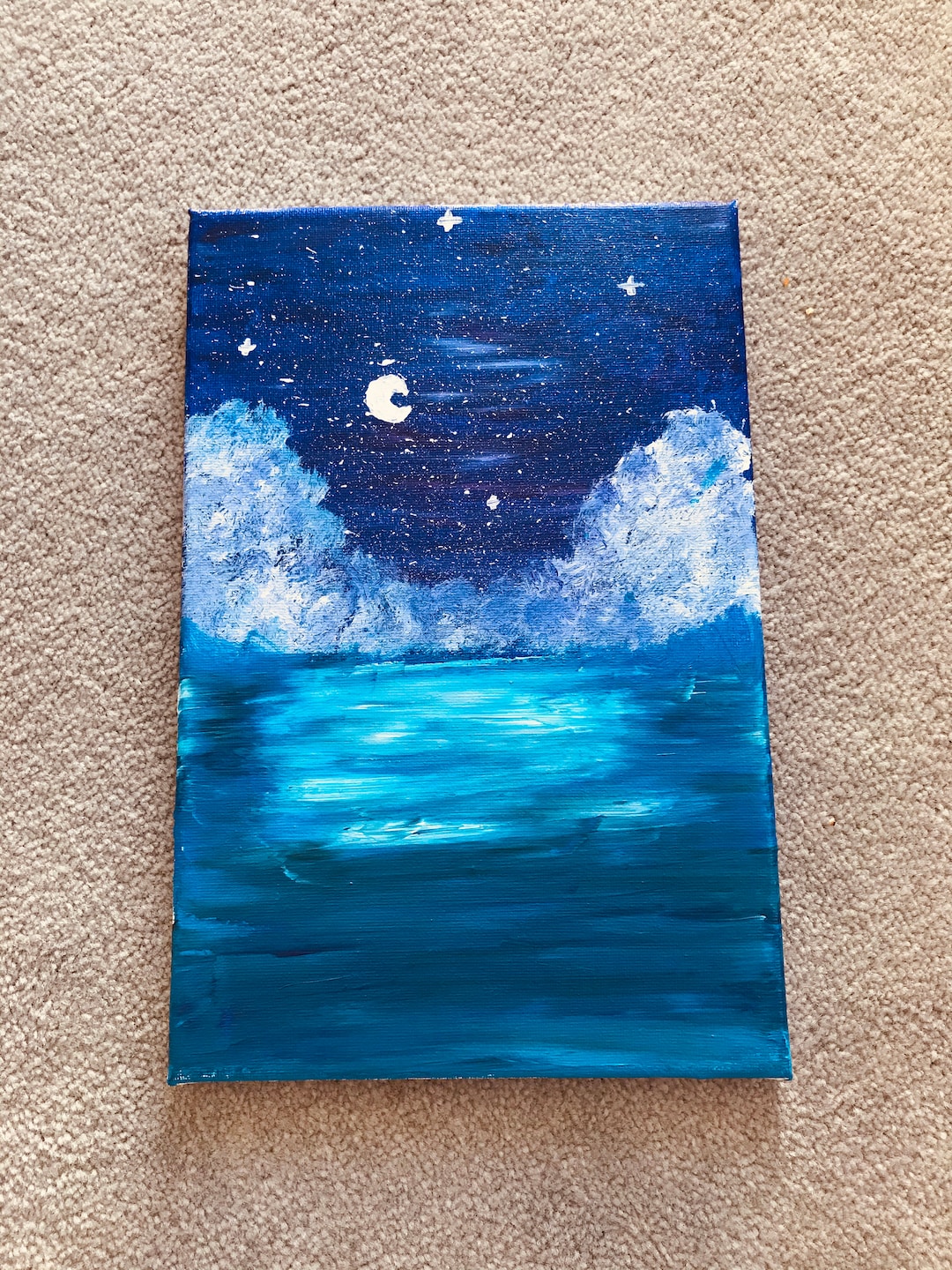 Painting of Ocean at Night - Etsy