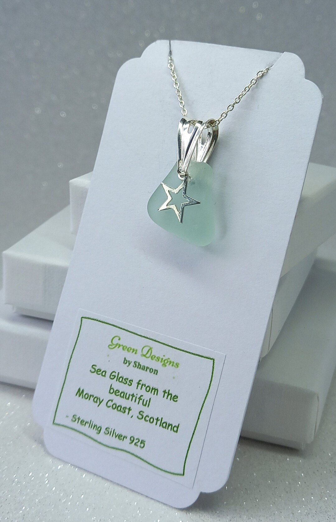 Scottish Sea Glass Star Charm Necklace - Sterling Silver - Various ...