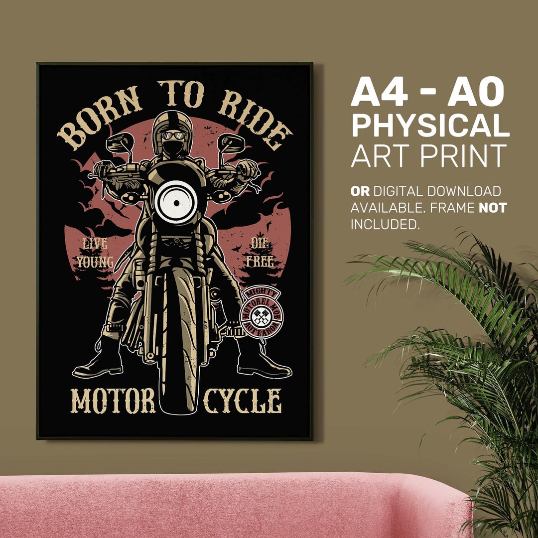 Vintage Born to Ride A4 A0 Poster Wall Art Home Decor Biker Motorbike ...