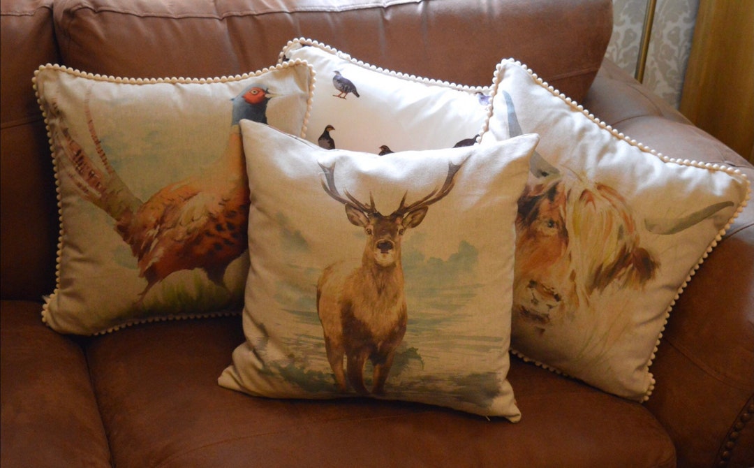 Country Cushions // Farmhouse Pillows, Farming Gift, Highland Cow, Stag ...
