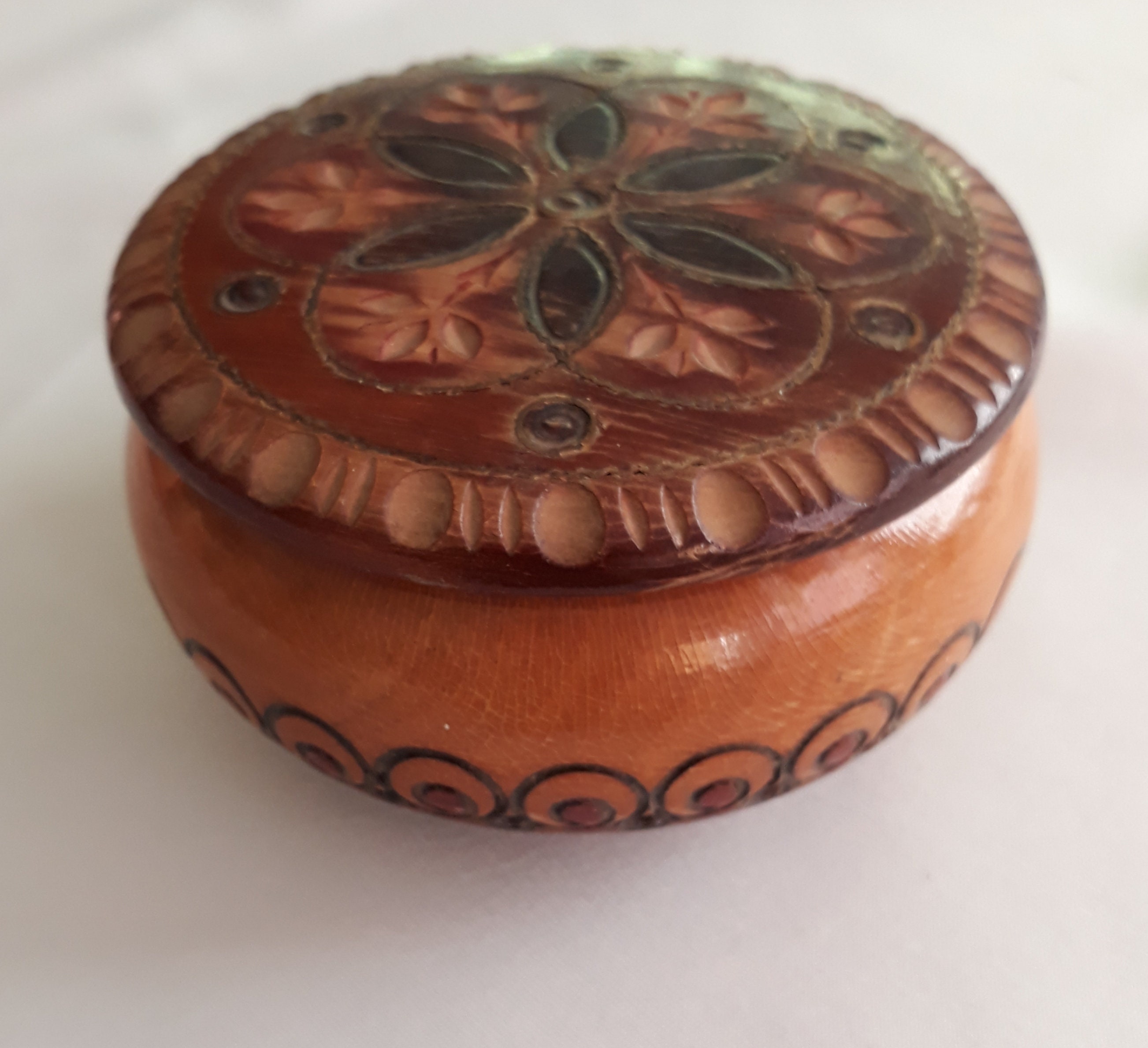 Vintage 70s Wooden Box With Lid,handmade Wooden Box,hand Carved Painted ...