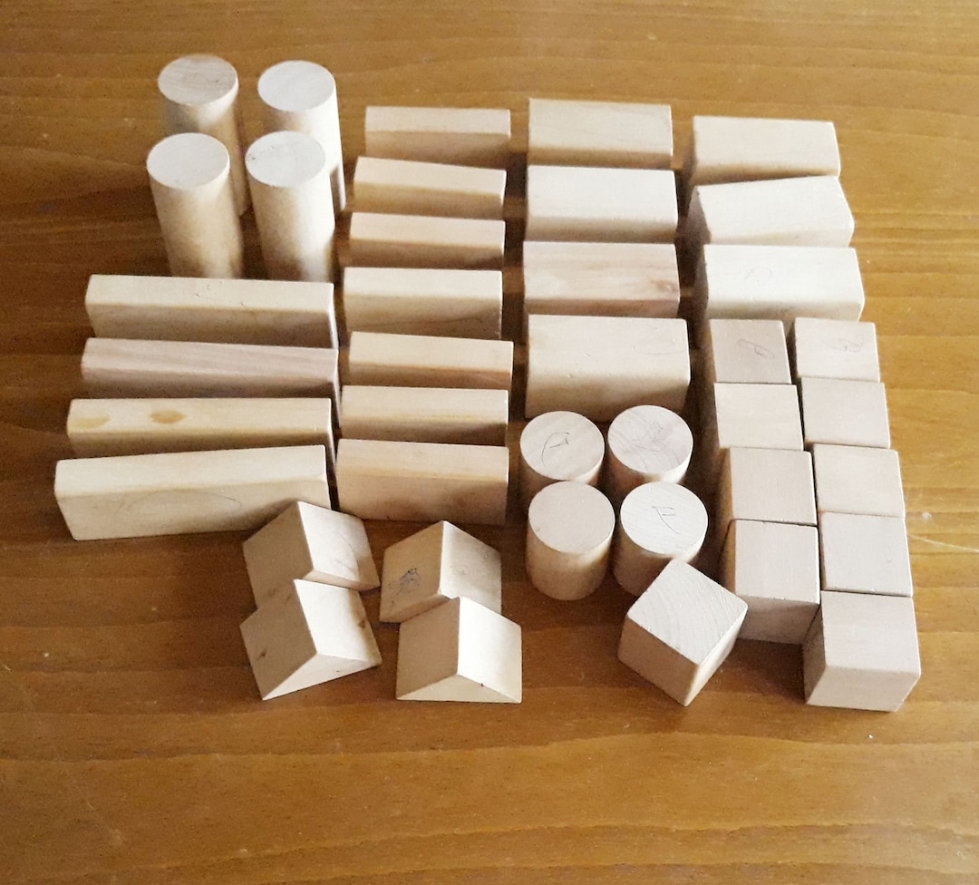 Vintage 90s Set of 40 Wooden Beige Blocks,different Shapes Blocks ...