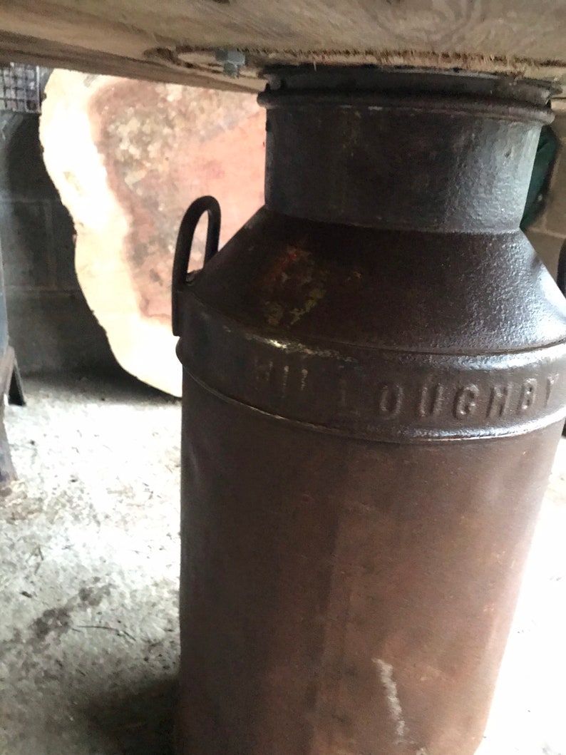 Upcycled Vintage Milk Churn Table Using Sanded Cable Drum Top for the ...