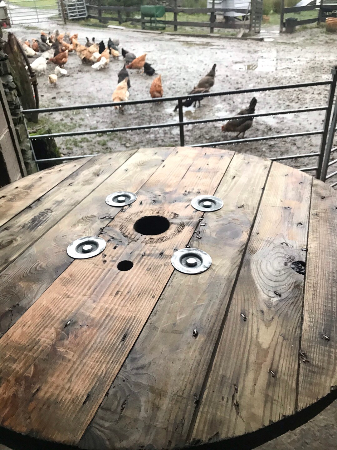 Upcycled Vintage Milk Churn Table Using Sanded Cable Drum Top for the ...