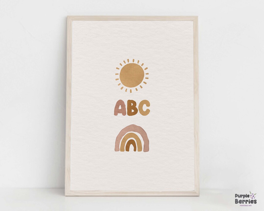 Boho Alphabet Print, ABC Sun Rainbow Poster, Learning ABC Children ...