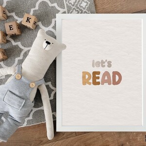 Boho Nursery Quote Poster, Let's Read Printable Wall Art, Kids Reading ...