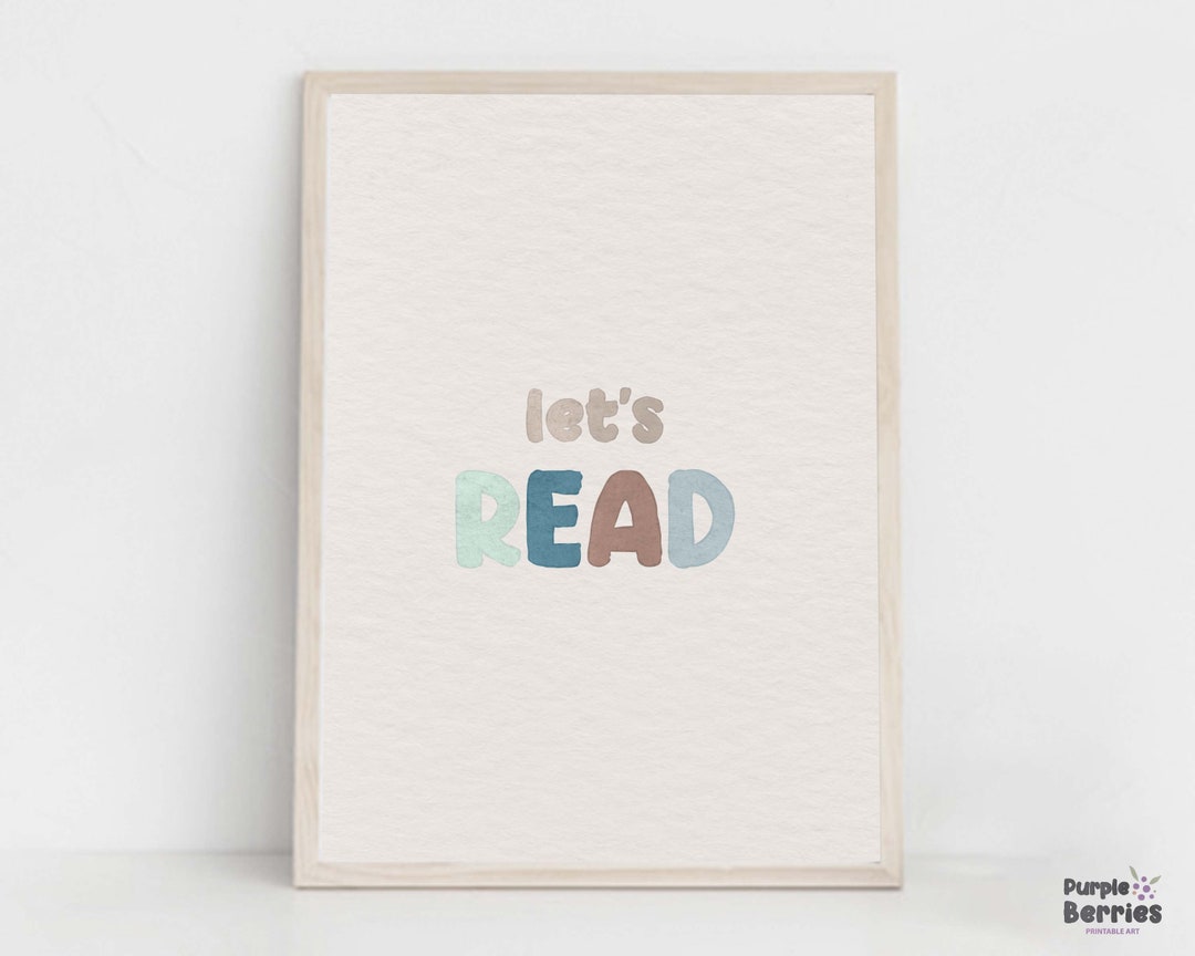 Boho Nursery Quote Print, Let's Read Printable Wall Art, Kids Reading ...