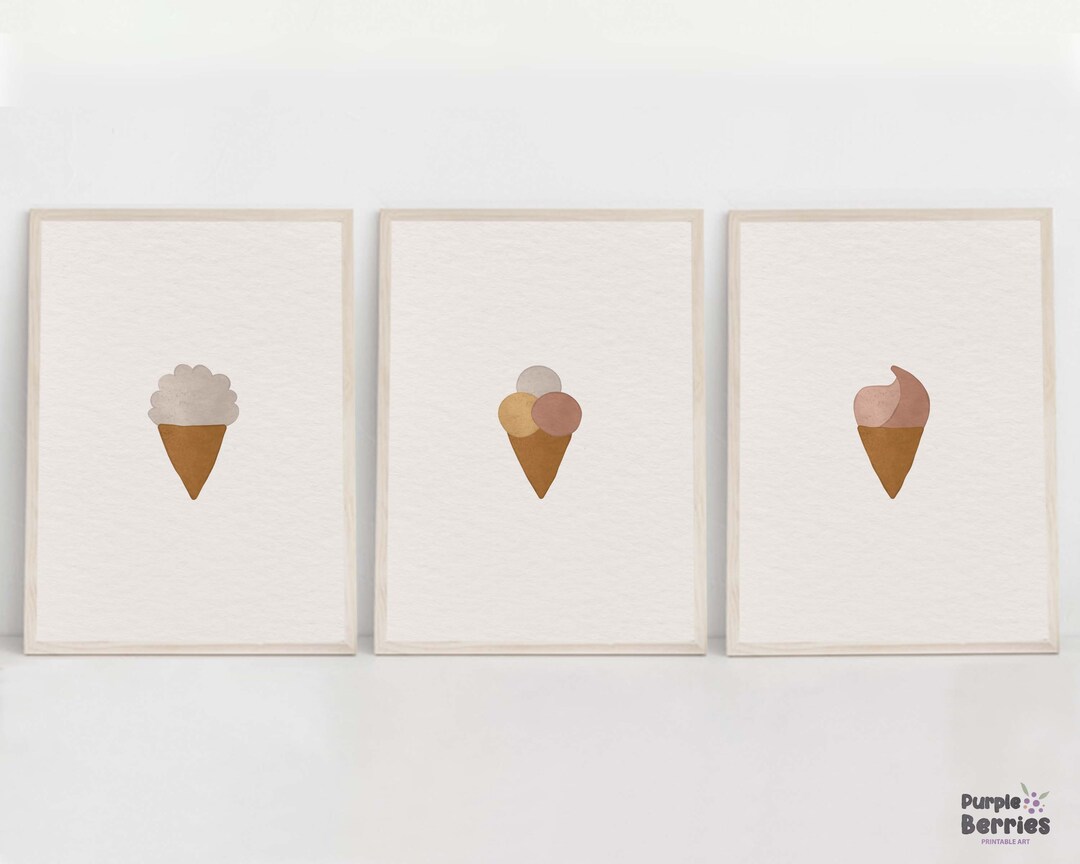 Boho Nursery Print Set of 3, Ice Cream Cones Printable Wall Art, Cute ...
