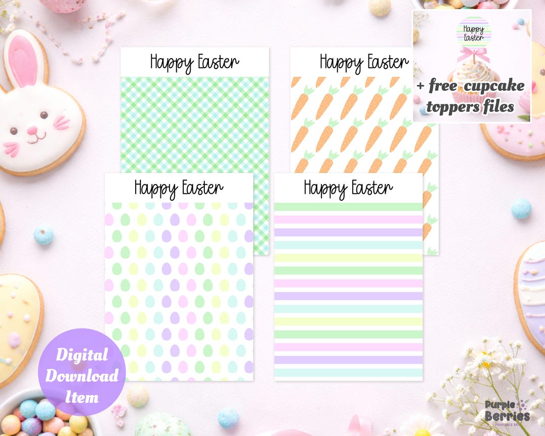 Easter Cookie Card Printable, Happy Easter Treat Cards, Easter ...