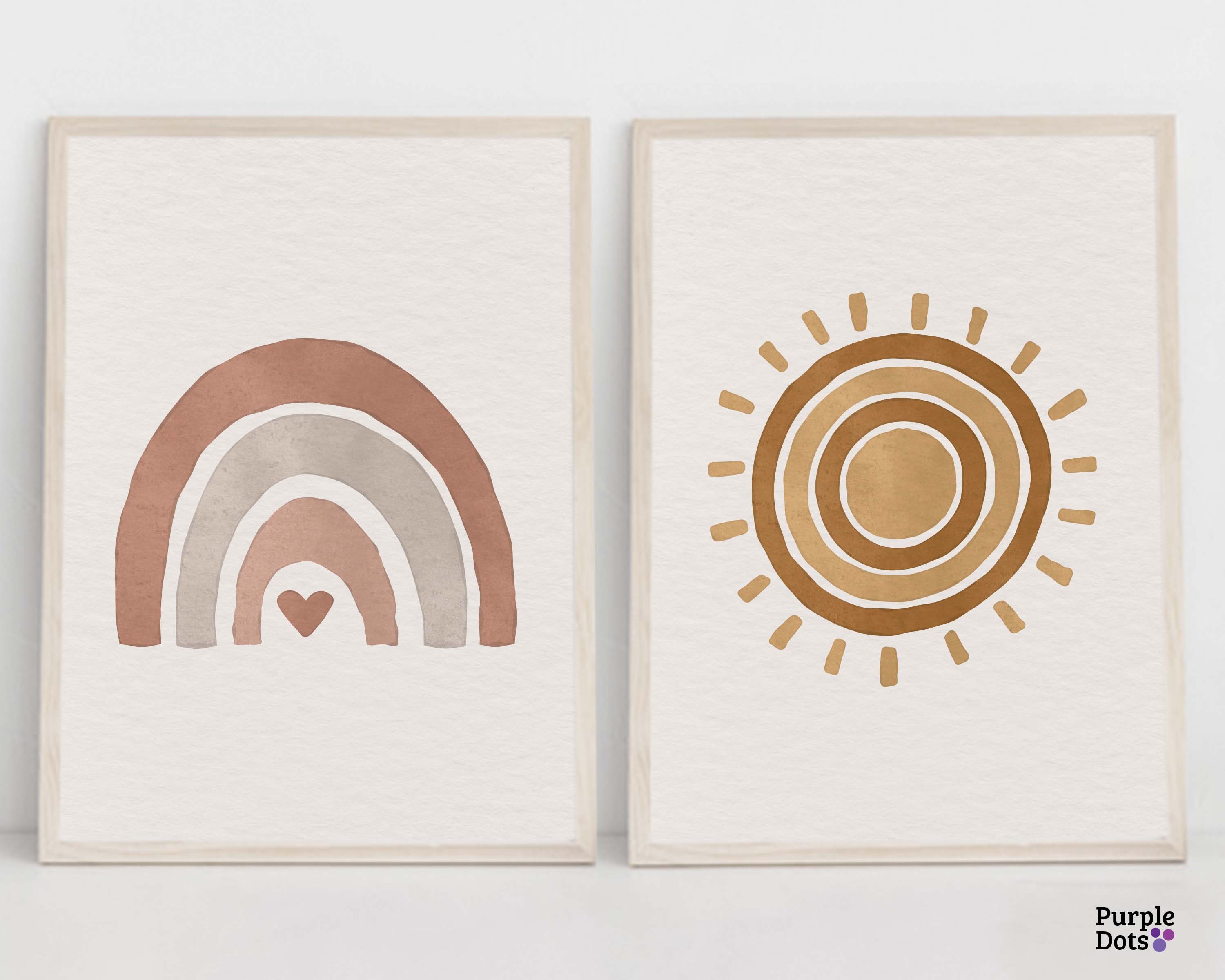 Boho Nursery Print Set of 2 Rainbow and Sun Artwork Gender - Etsy
