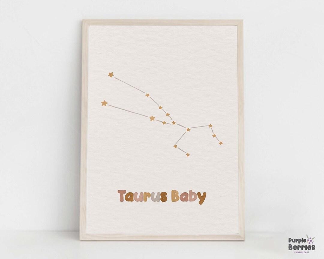 Boho Zodiac Nursery Print, Taurus Baby Stars Constellation Printable ...