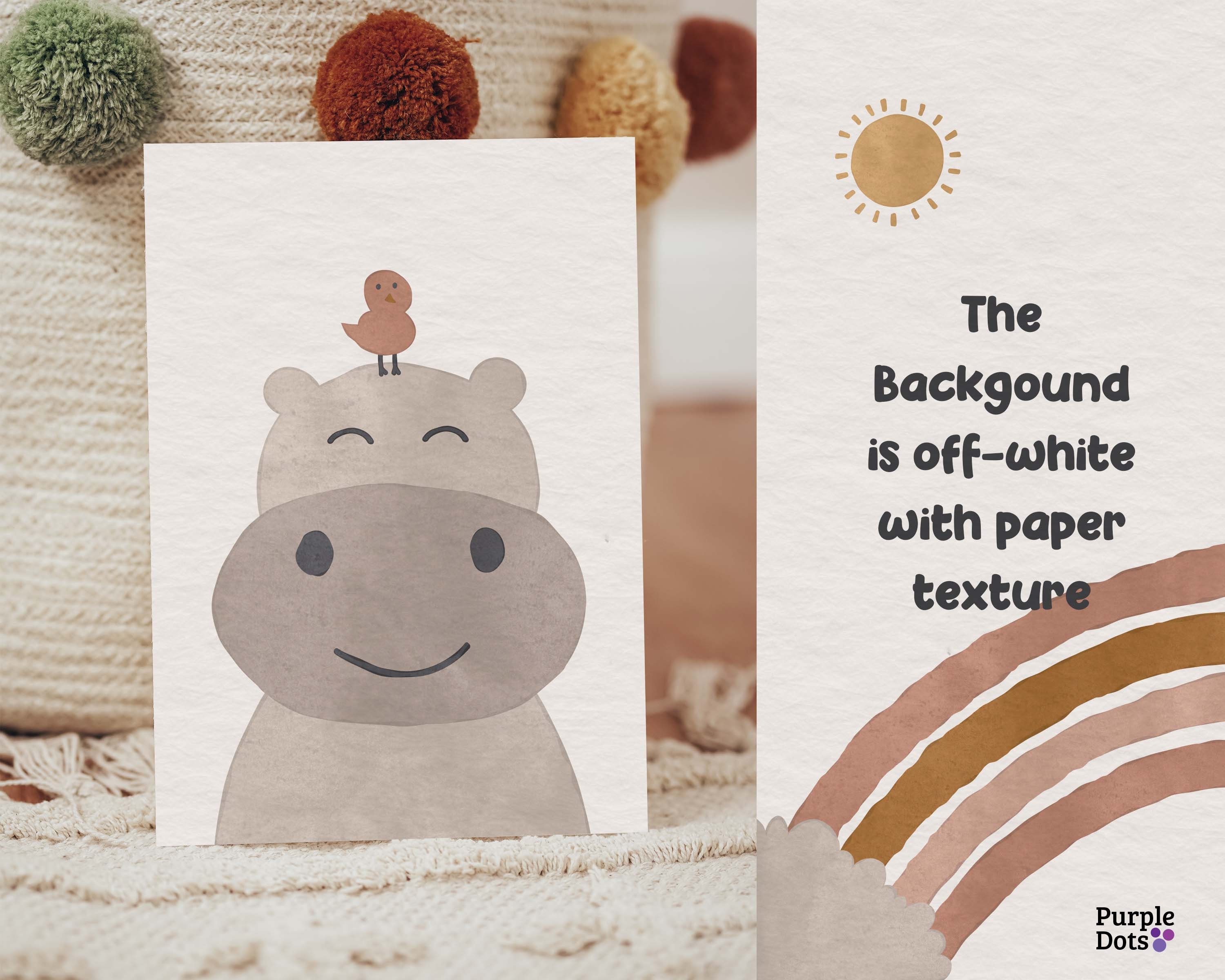 Hippo and Bird Boho Nursery Print Cute Animal Wall Art - Etsy