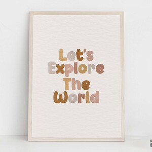 Boho Nursery Print, Let's Explore the World Quote Digital Artwork, Boho ...