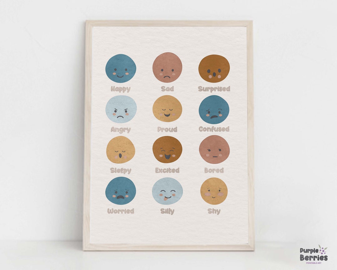 Feelings Chart Poster, Nursery Emotions Baby Art Print, Boho Playroom ...