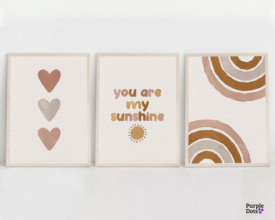 Boho Nursery Print Set of 3 You Are My Sunshine Quote Hearts - Etsy