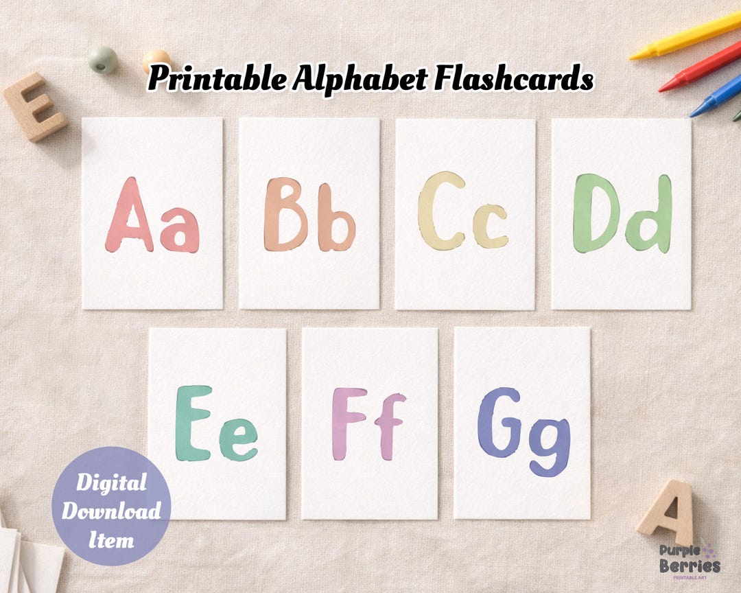 Watercolor Alphabet Flashcards Printable, ABC Cards for Toddlers ...