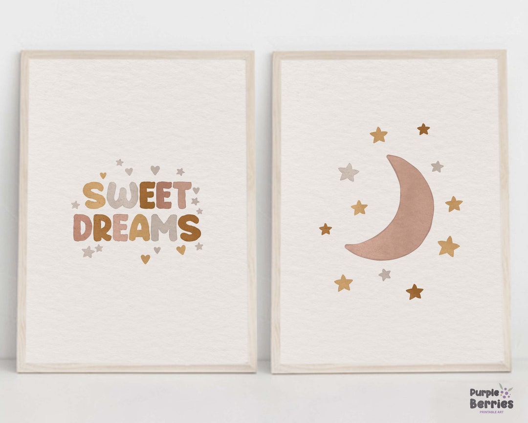 Boho Nursery Print Set of 2, Crescent Moon Printable Wall Art, Sweet ...